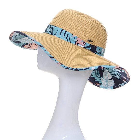 C.C | Accessories | Cc Tropical Pattern Print Wide Brim Paper Sun Hat ...